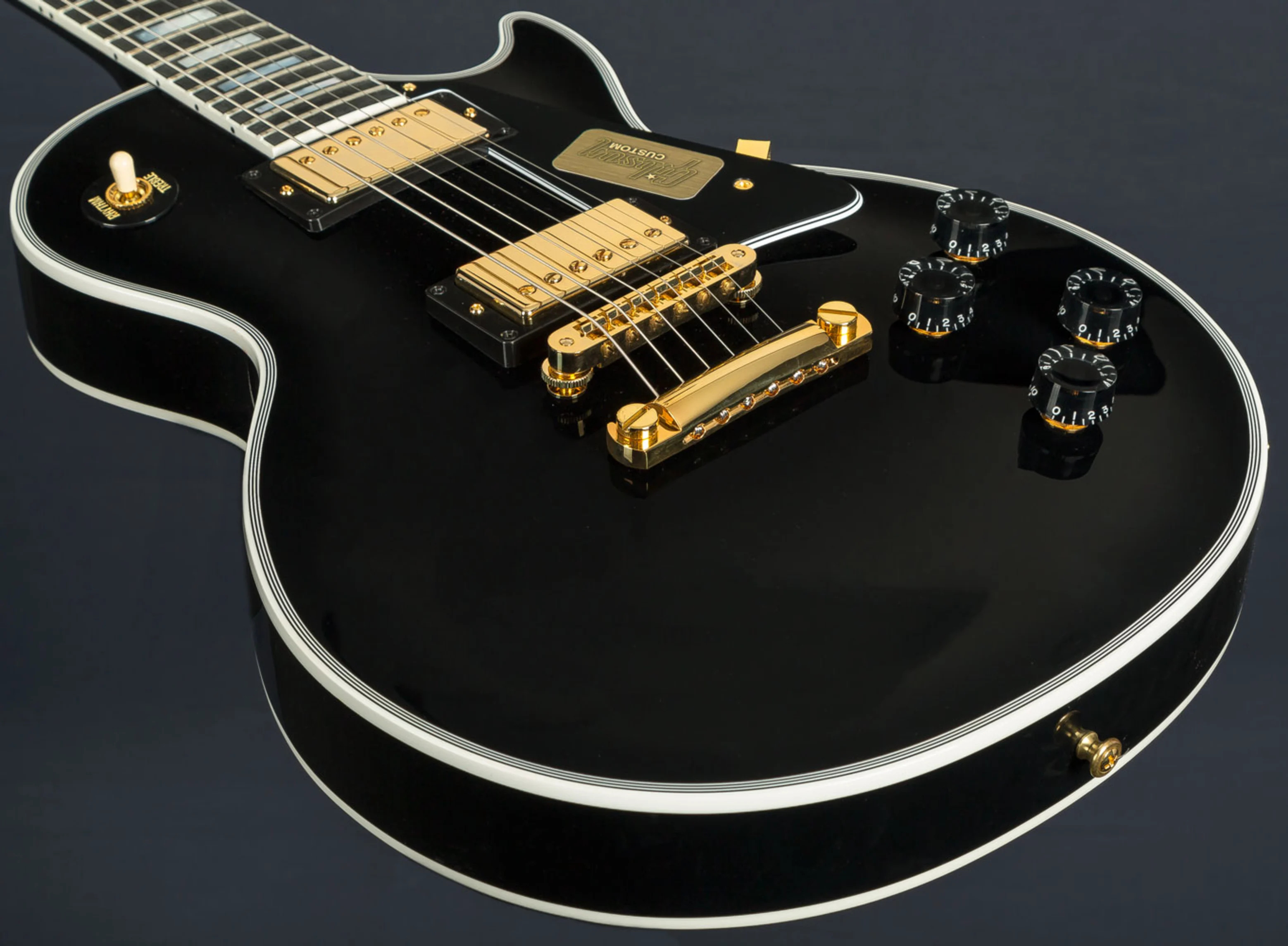 Gibson LP Custom Ebony & Gold Hardware - Peach Guitars