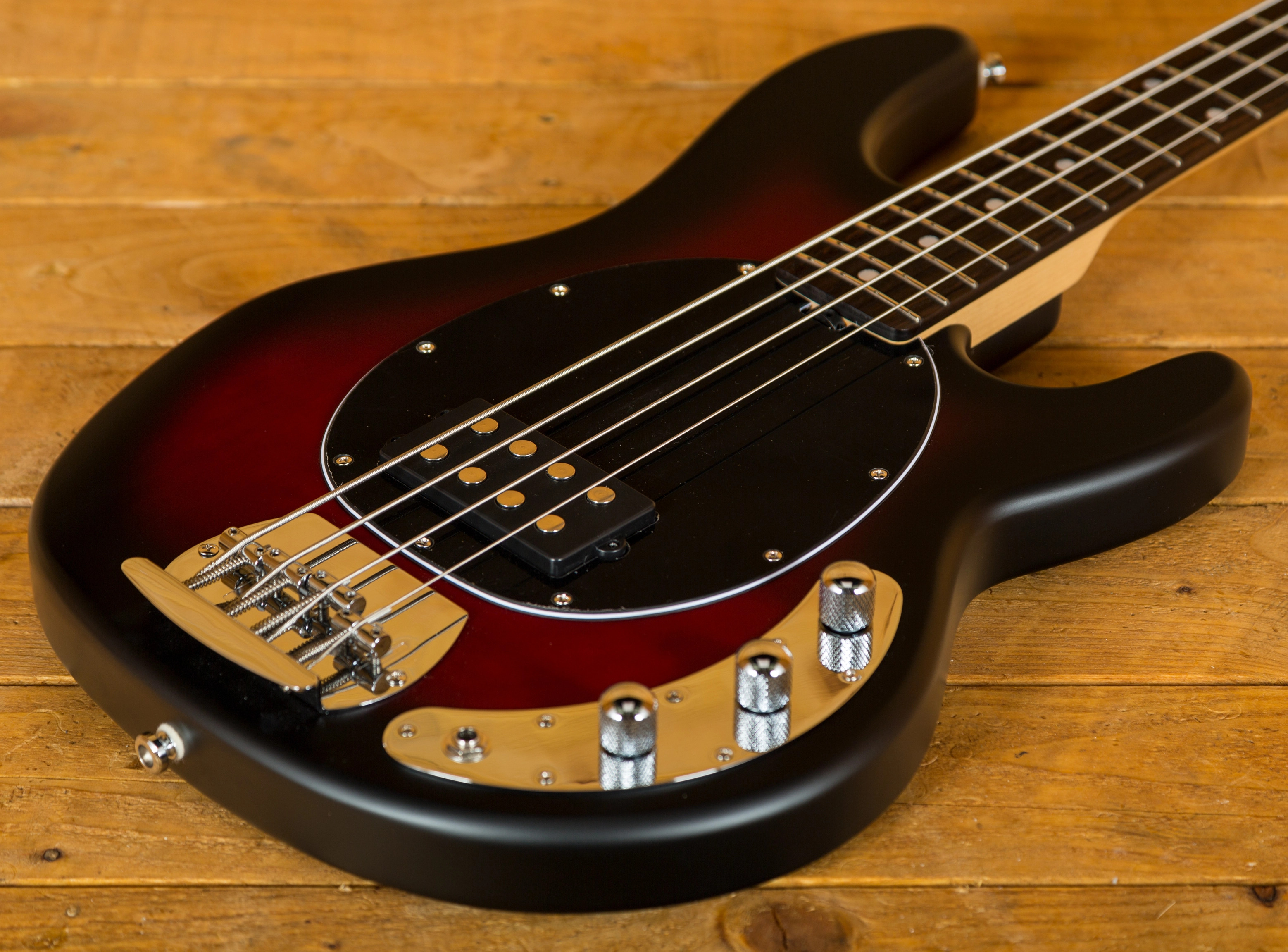 Music Man Sterling Sub Ray 4 Bass - Ruby Red Burst - Peach Guitars