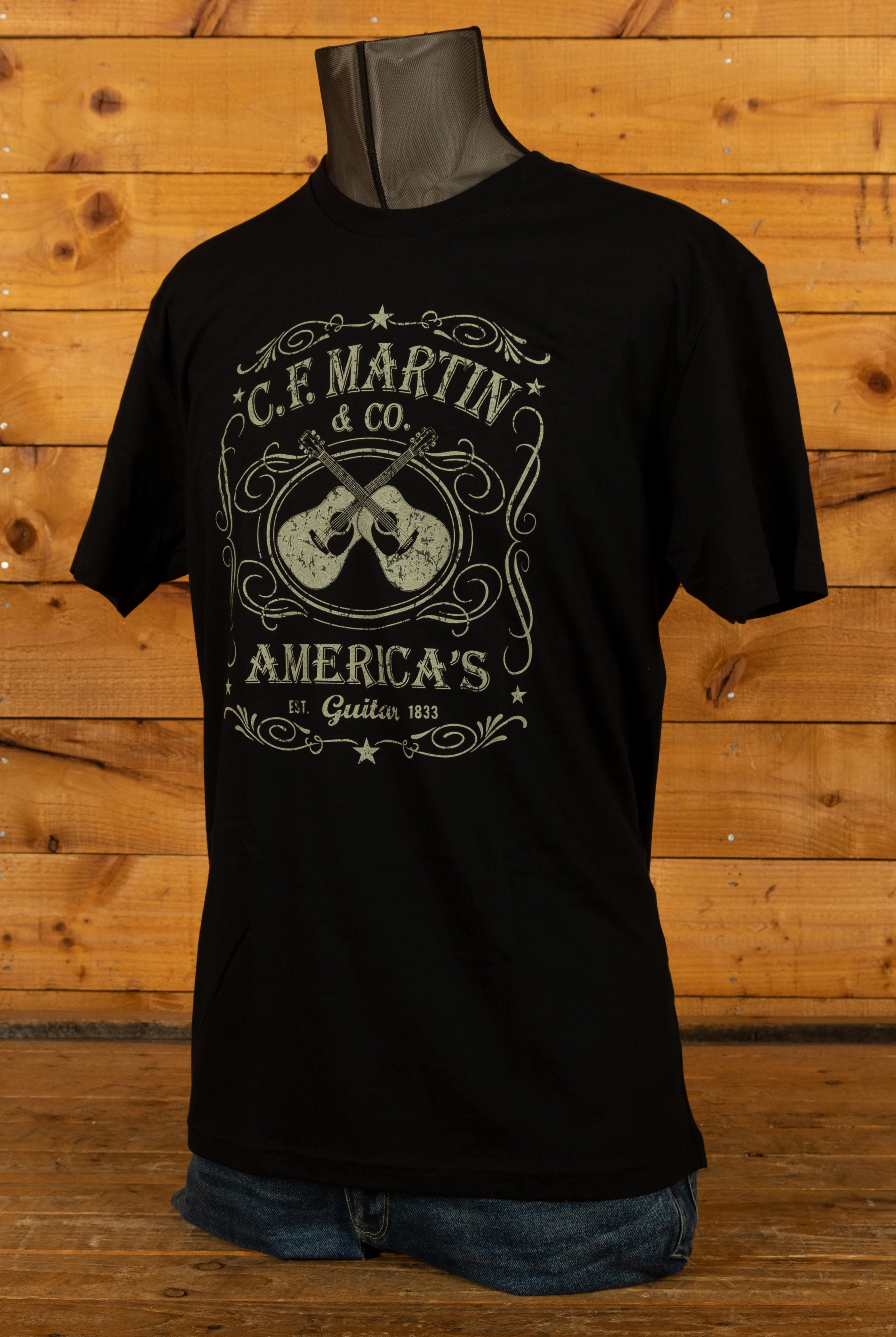 C F Martin T Shirt | Dual Guitar Black - Peach Guitars