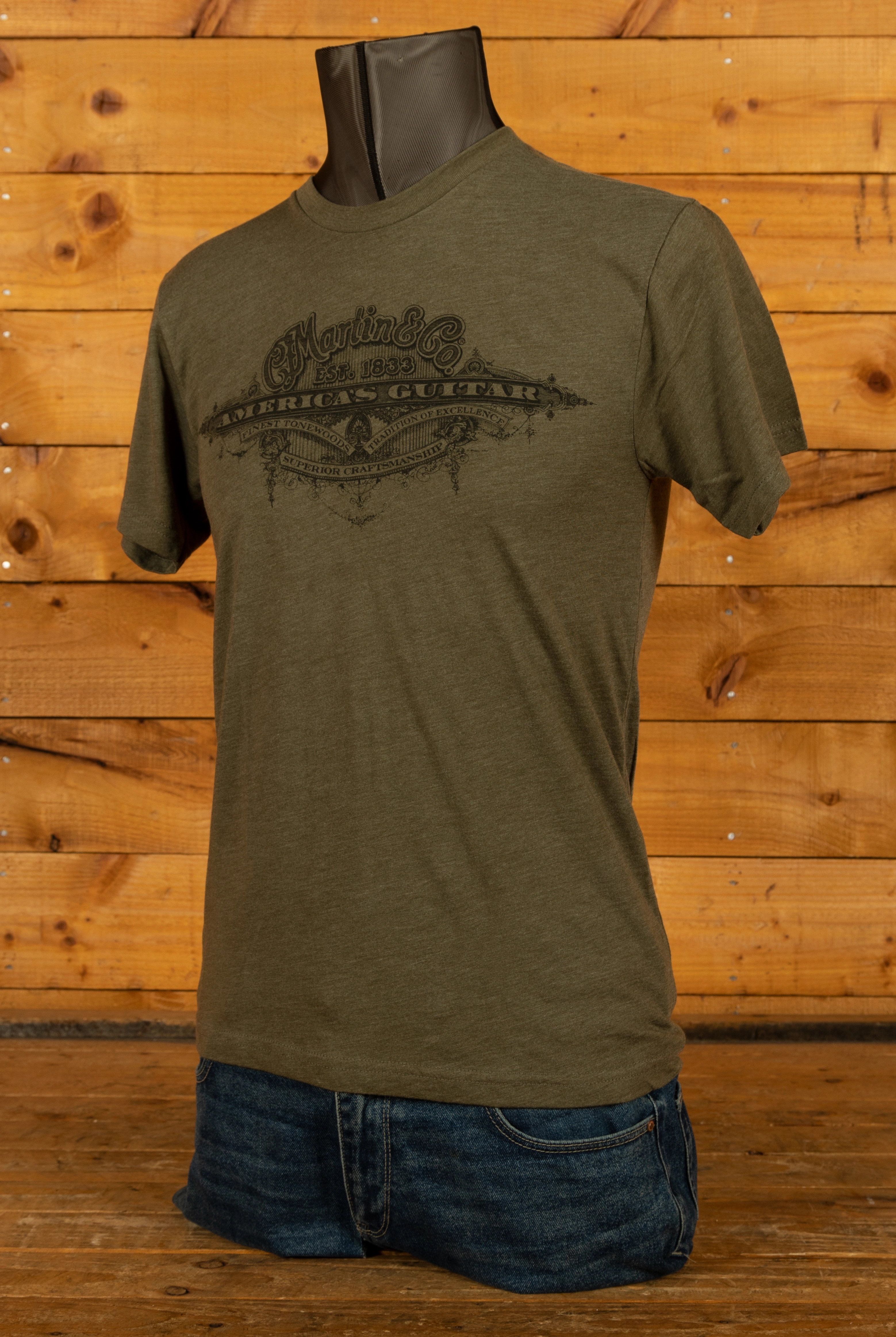 C F Martin - T Shirt - Americas Guitar Green - Peach Guitars