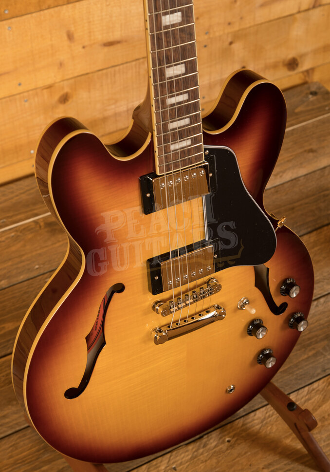 Epiphone ES-335 Figured Raspberry Tea Burst - Peach Guitars