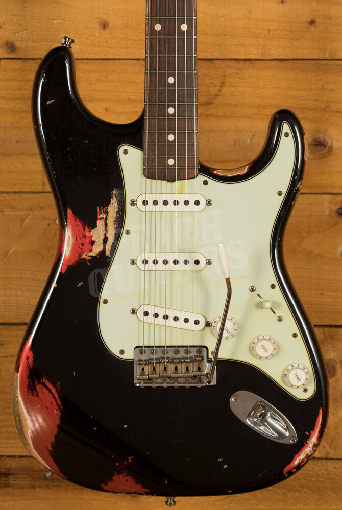 Fender Custom Shop 60's Strat Heavy Relic Black over CAR - Peach Guitars